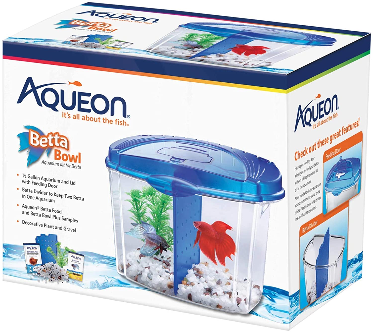 Betta Starter Kit - AQUEON Betta Bowl Aquarium Kit - 0.5 Gallon ...